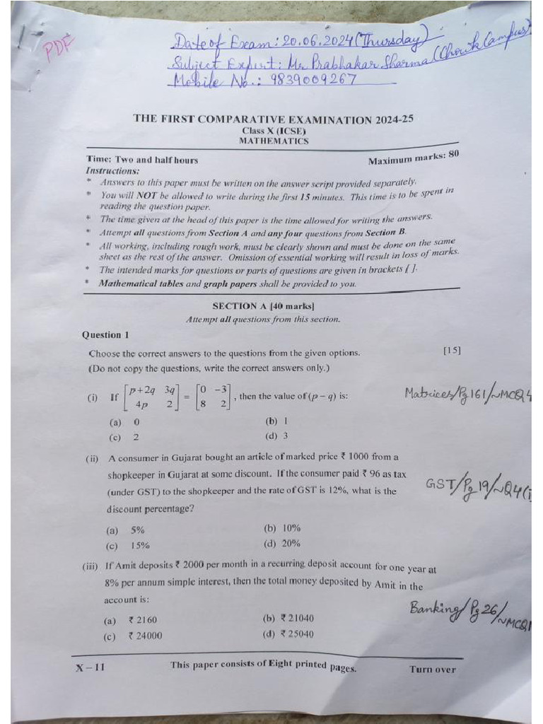 X Maths 1st Comparative Paper 2024-25 | PDF