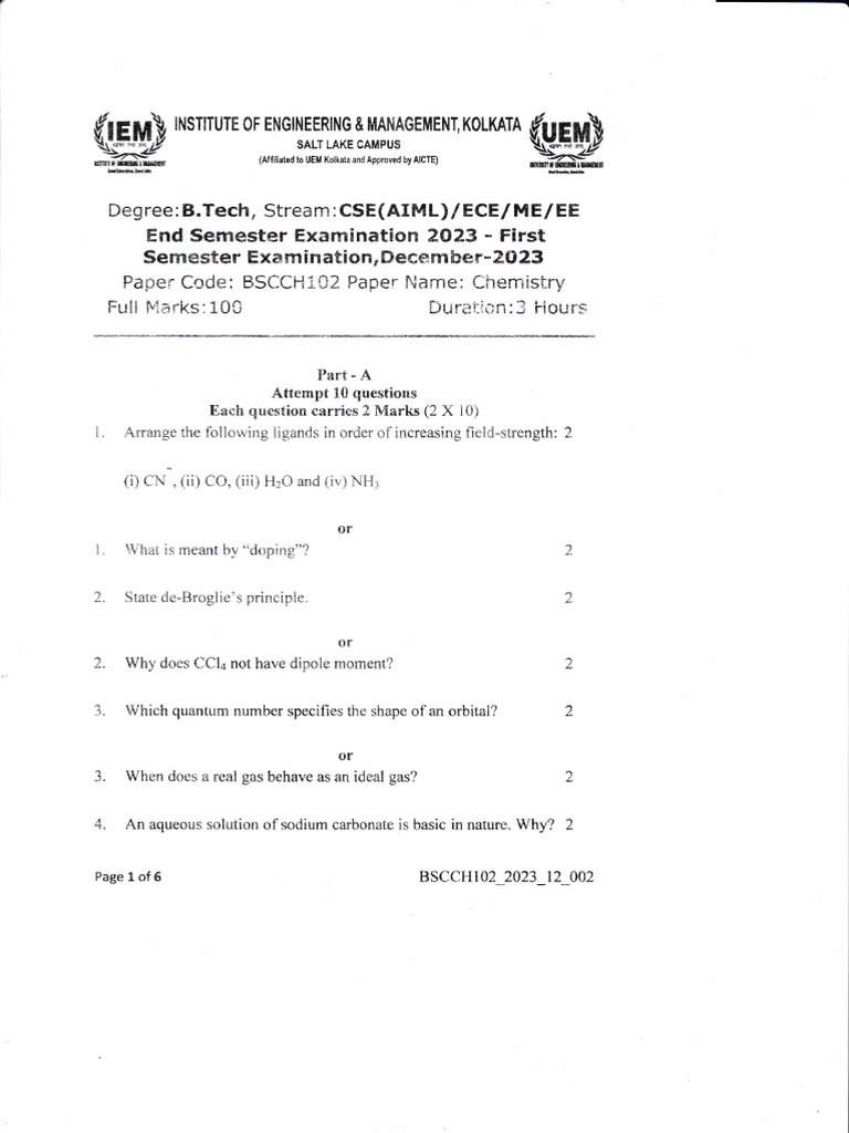 BSH - 1st Sem - End Semester Exam 2023 | PDF | Electromagnetic ...