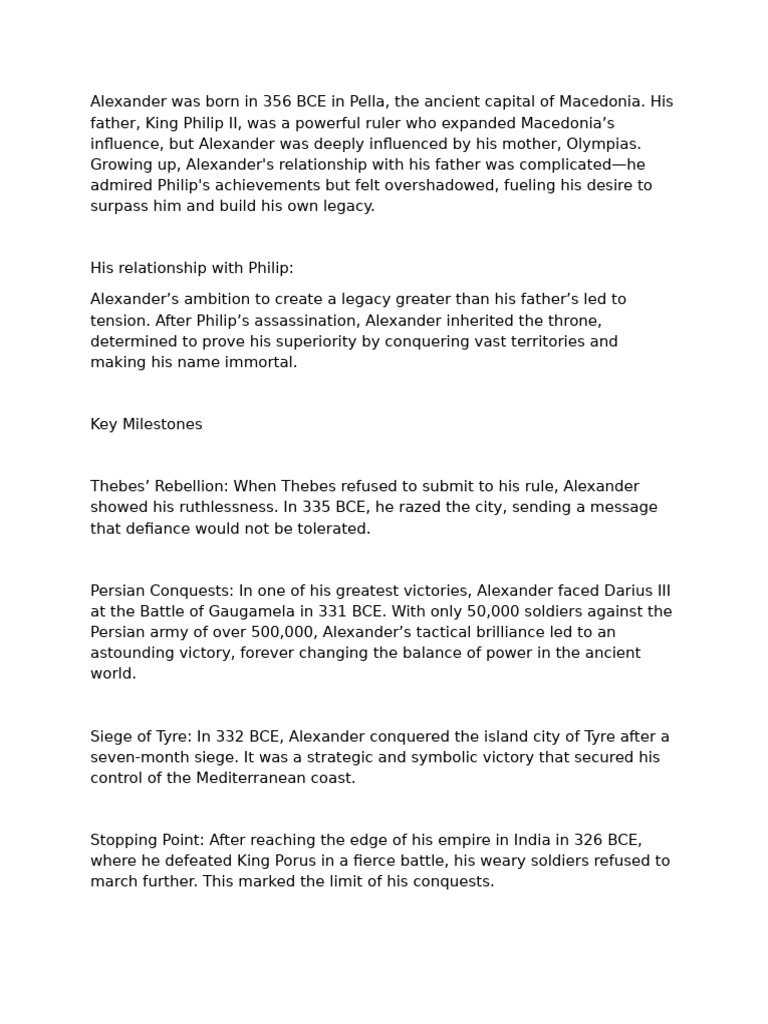 Alexander was born in 356 BCE in Pella | PDF | Alexander The Great ...