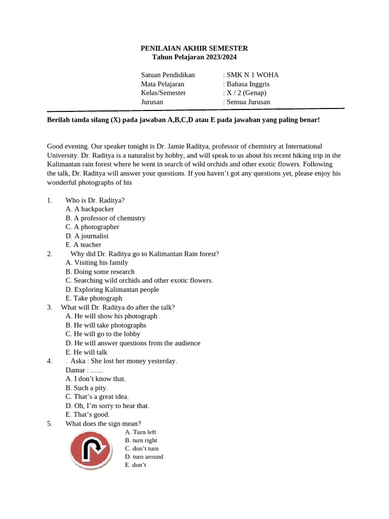 SOAL PAS B.INGGRIS KLS X | PDF