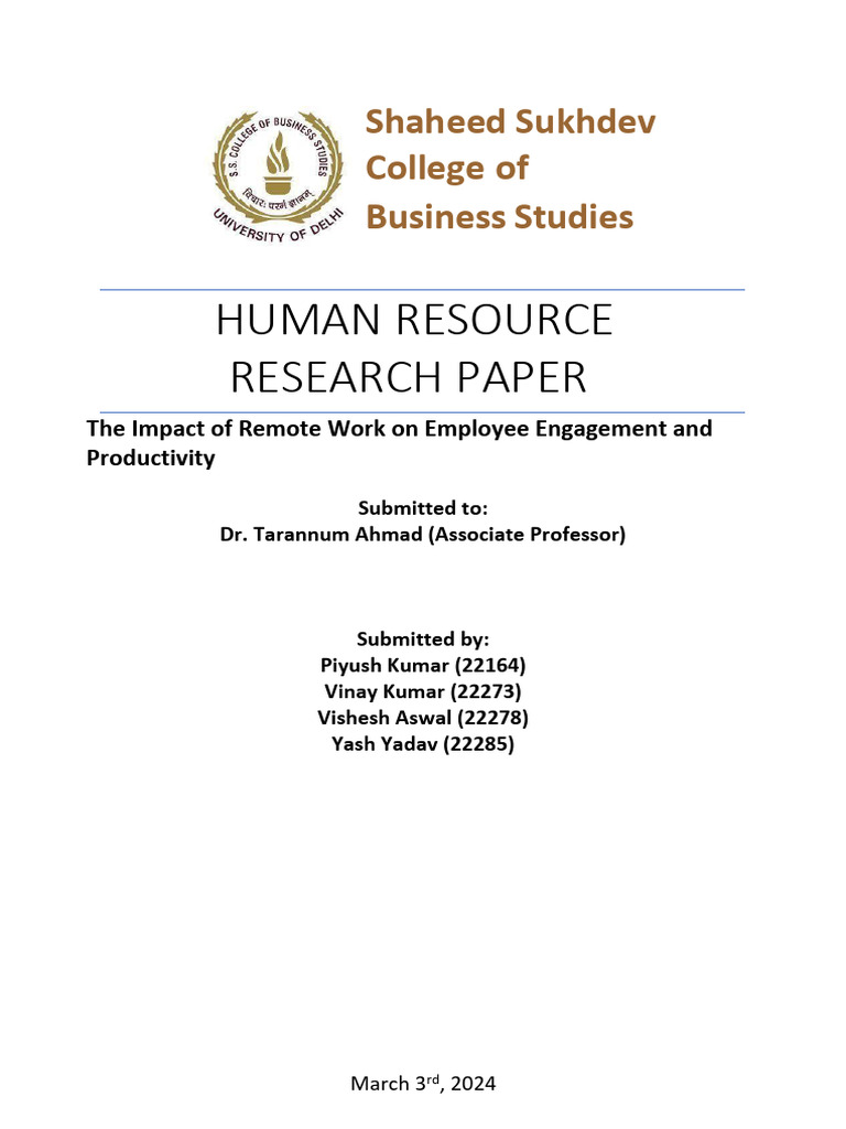 Research Paper - Human Resource | PDF | Workforce Productivity | Team ...