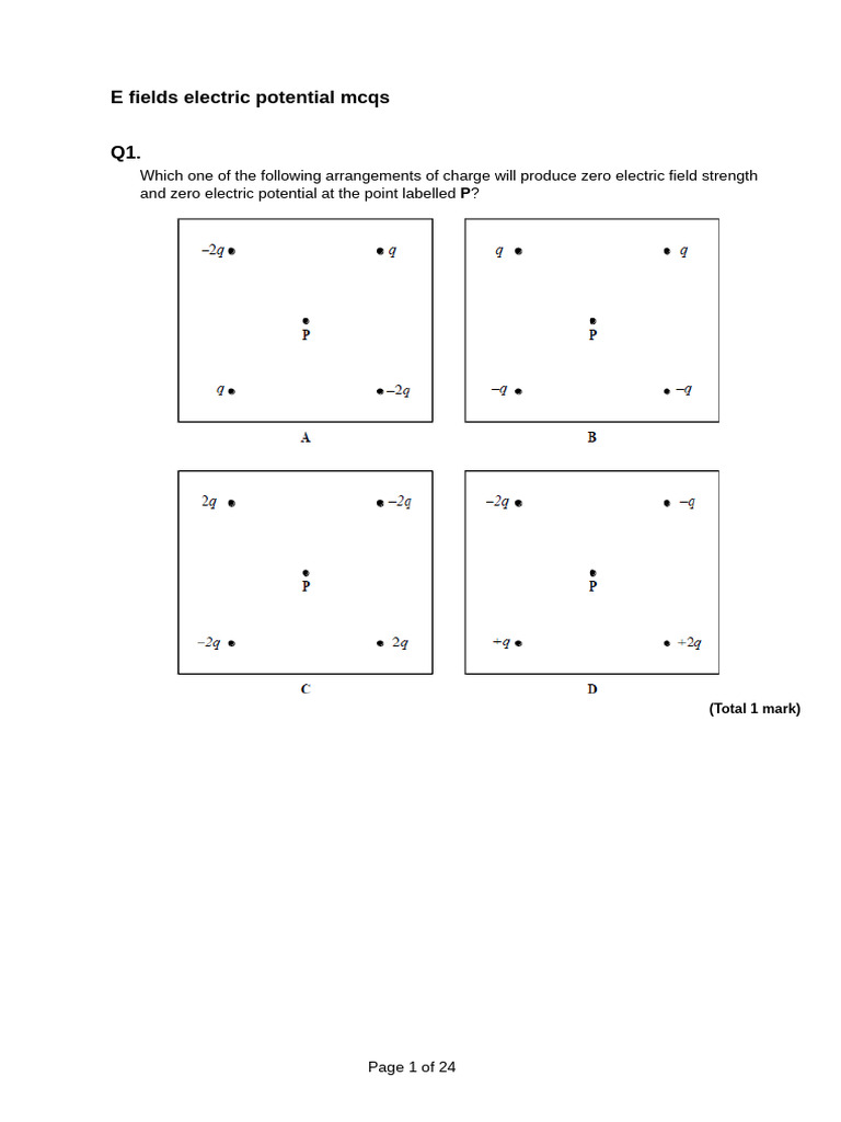 E Fields Electric Potential Mcqs | PDF | Electric Field | Force