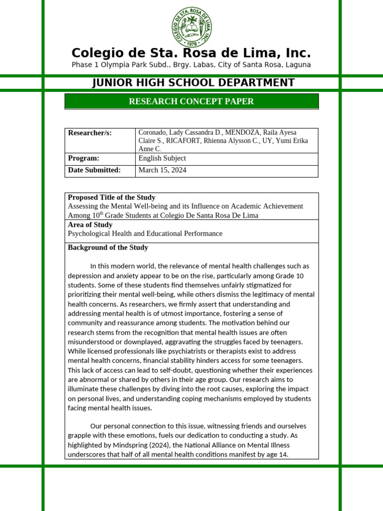JHS Template Normal-CMRU-123 | PDF | Mental Health | Mental Disorder