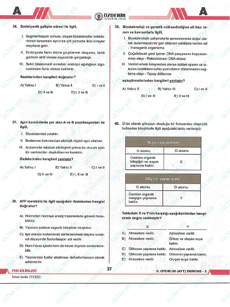 ÖZDE AYT 3. VİP ÖZEL 7ocak @ultradenemeler | PDF