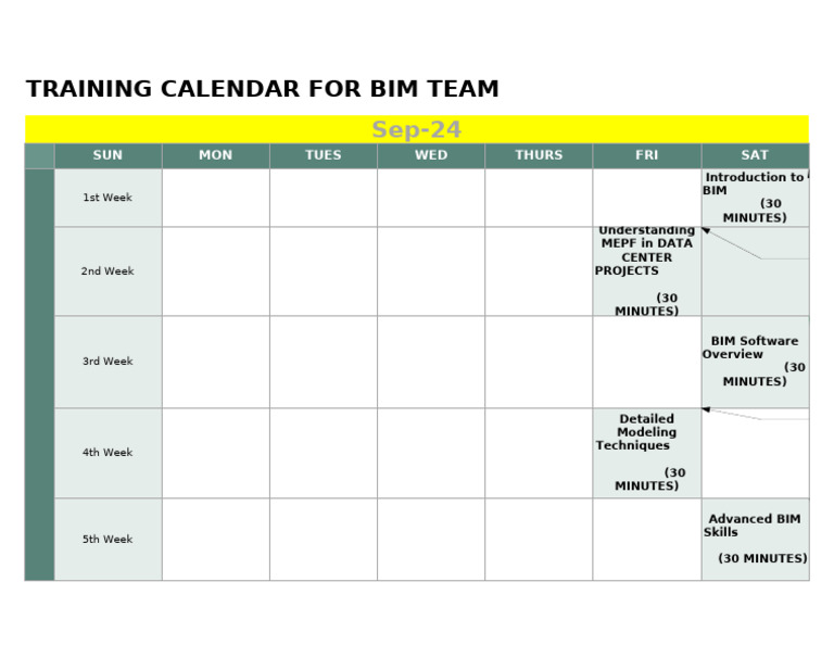 BIM Team Training Calendar September 2024 | PDF