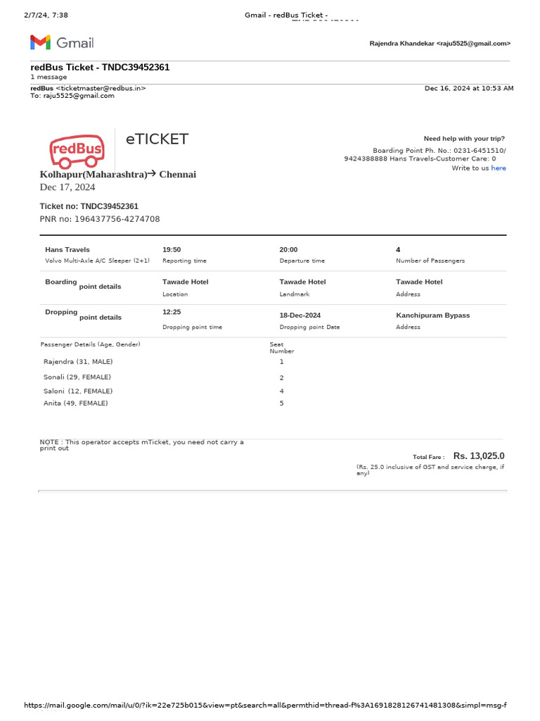 GmailRedBusTicket1 | PDF | Public Transport | Ephemera