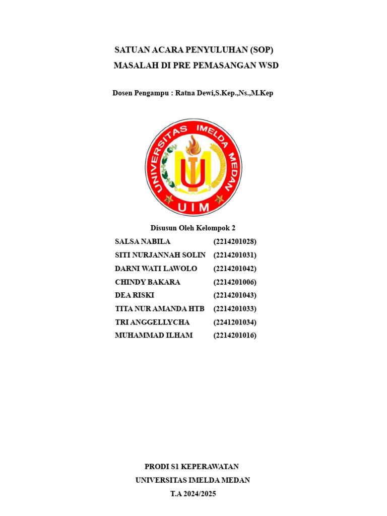 Satuan Acara Penyuluhan (Sop) Masalah Di Pre Pemasangan WSD | PDF