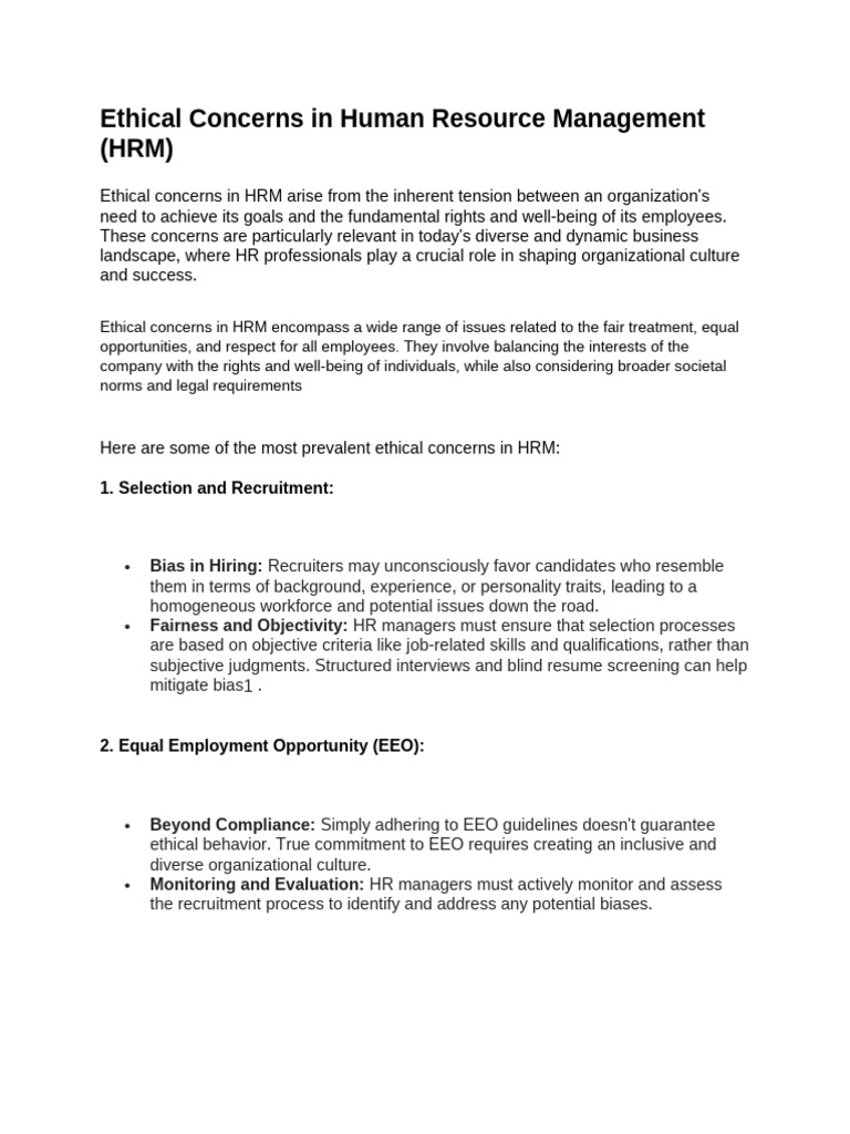 Ethical Issues in Human Resource Management | PDF | Human Resource ...