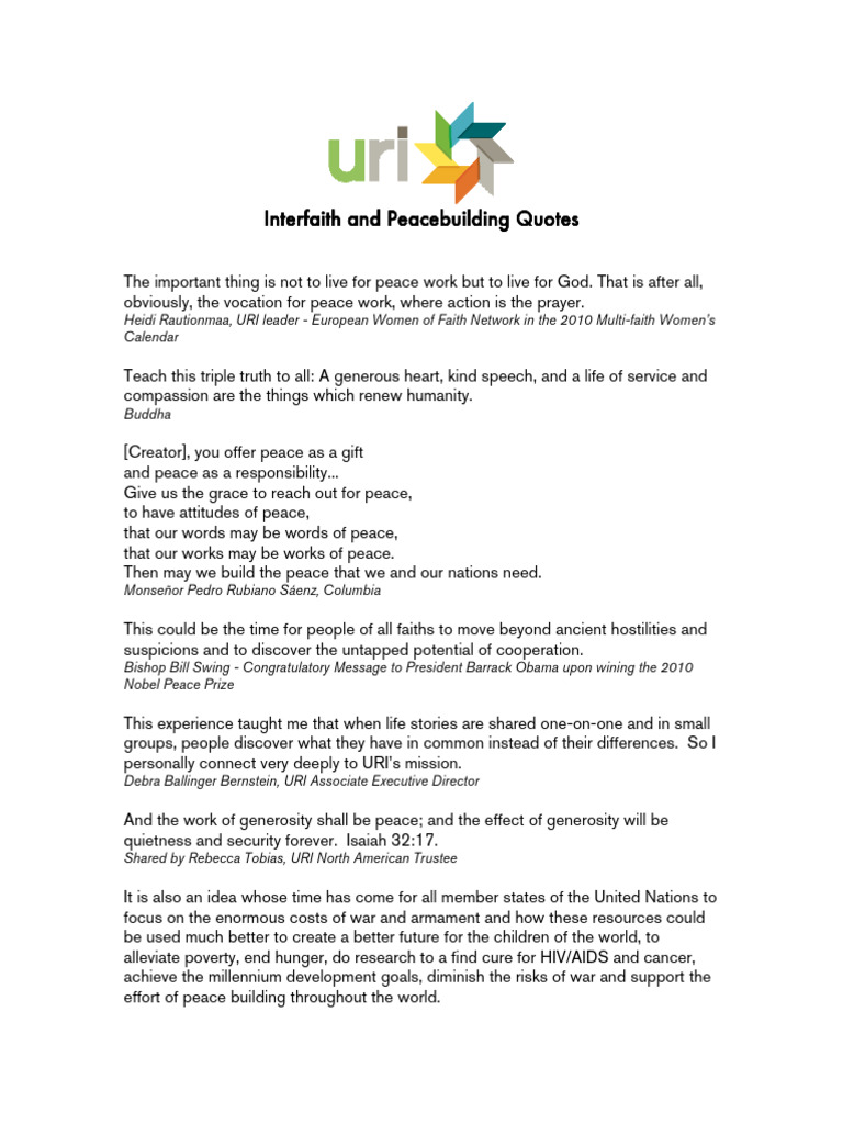 Interfaith and Peacebuilding Quotes | PDF | Peace | Prophets And ...