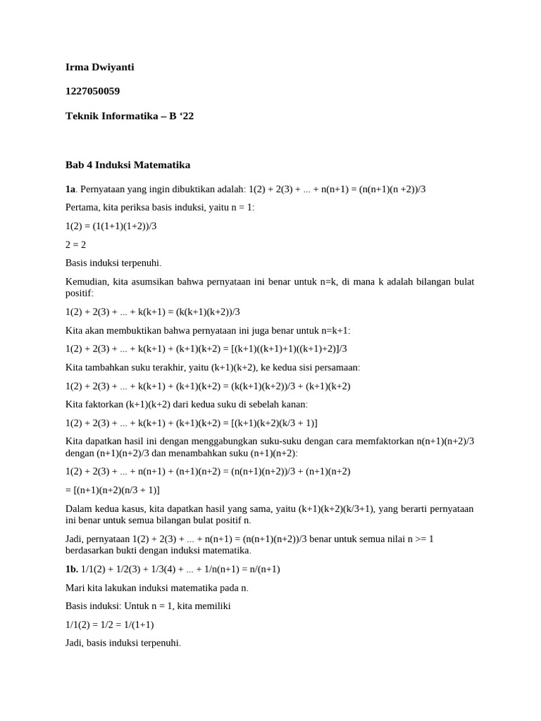 Induksi Matematika dalam Pembuktian Rumus | PDF