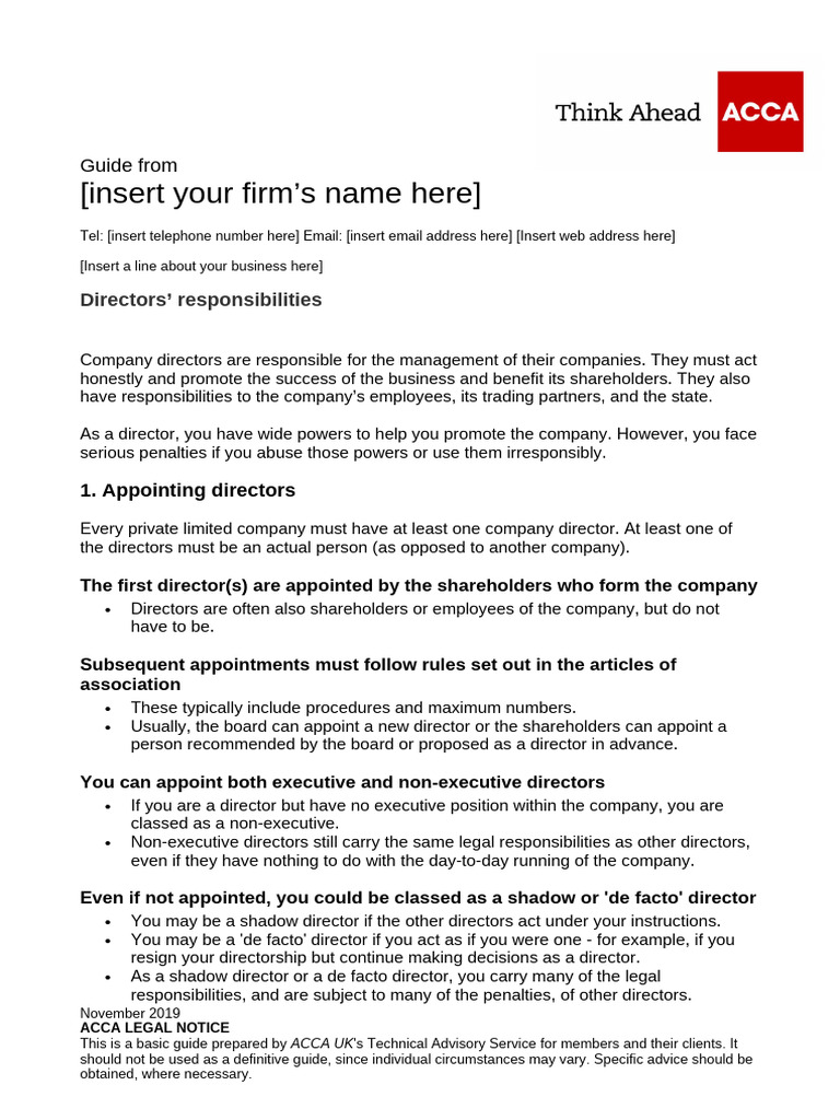 Directors' Responsibilities | PDF | Insolvency | Legal Liability