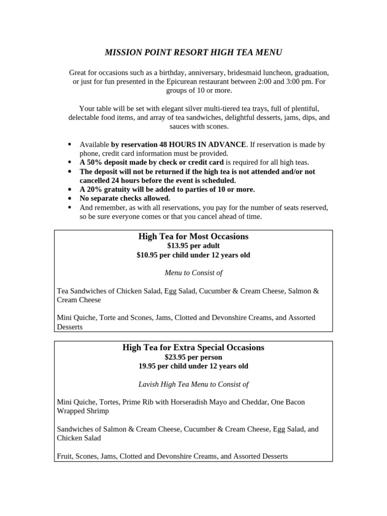 High Tea Menu | PDF