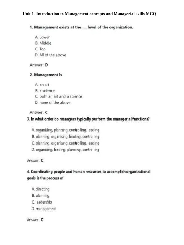 Management MCQ CHP 1 First | PDF
