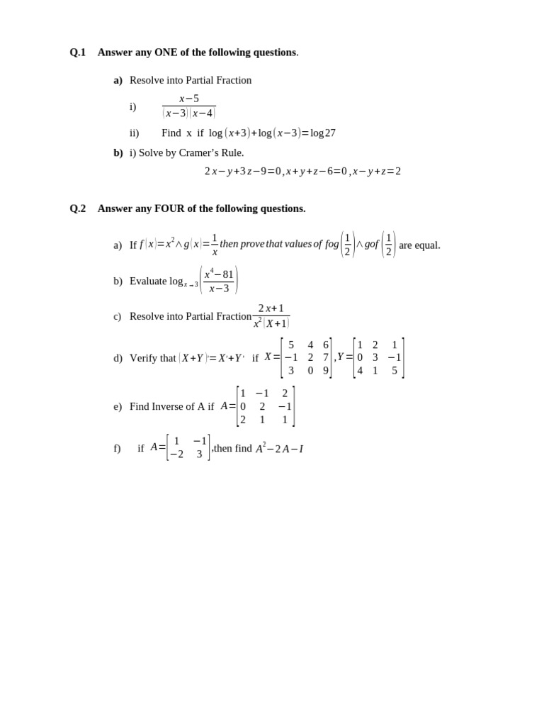 Math Problems: Partial Fractions & Cramer's Rule | PDF