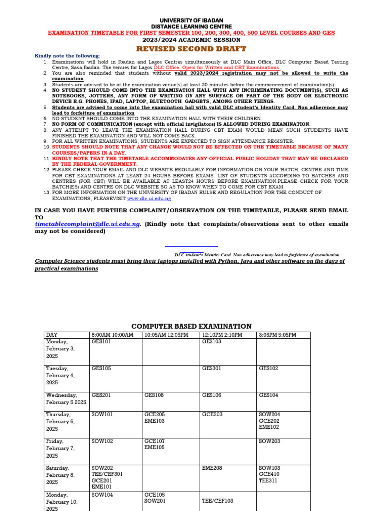 2023-2024 REVISED SECOND DRAFT FIRST SEMESTER TIMETABLE | PDF | Computing