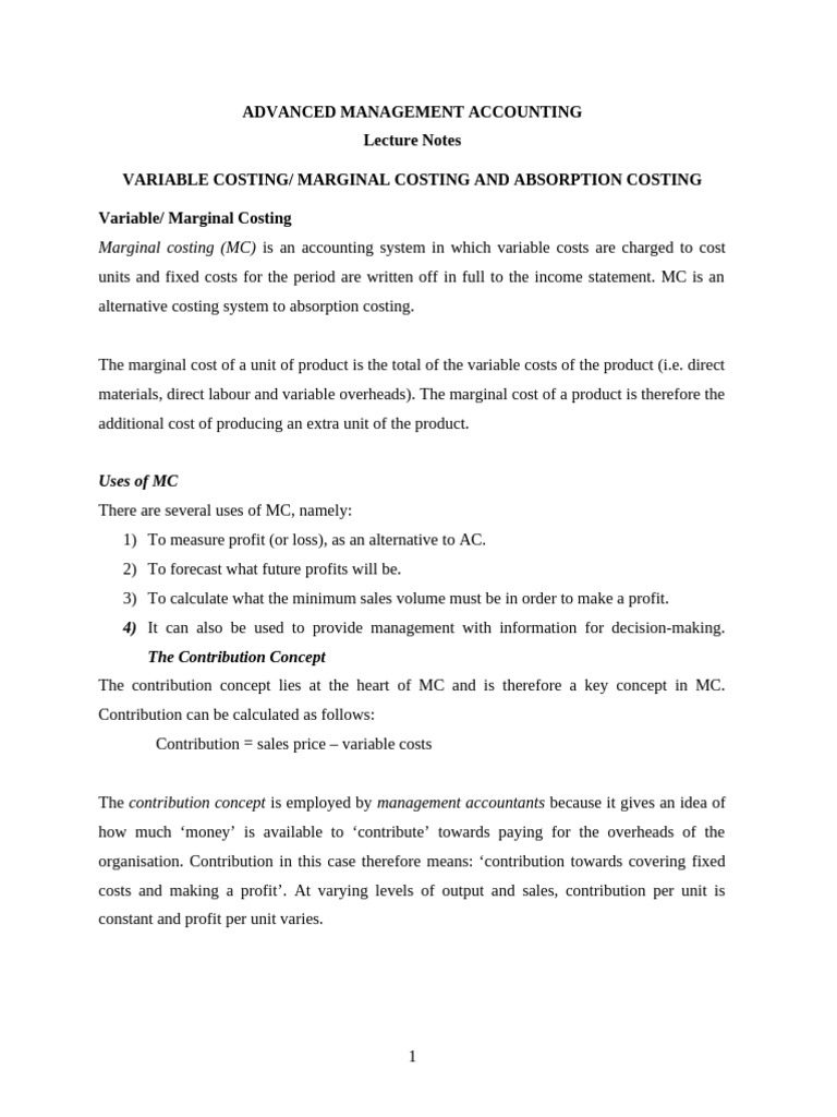 Marginal and Absorption Costing | PDF | Cost Of Goods Sold | Cost ...