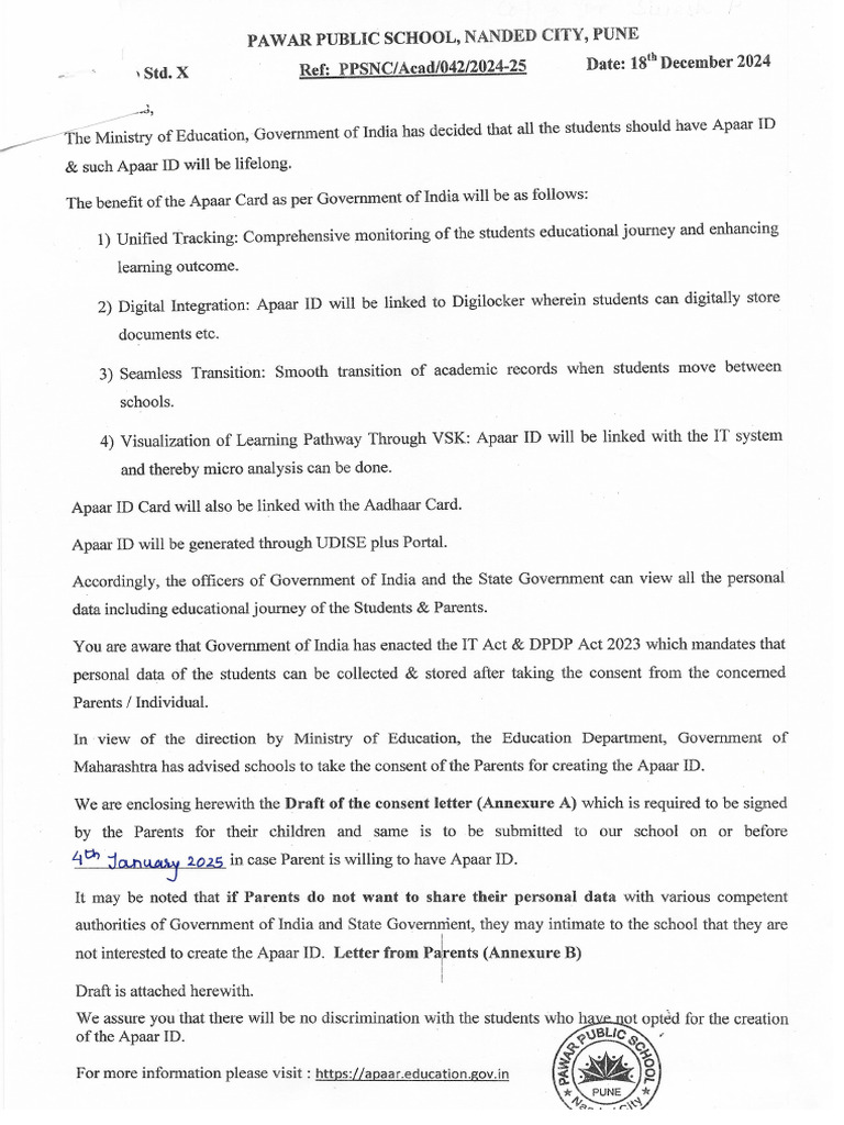 Sample Concent form for APAAR ID | PDF