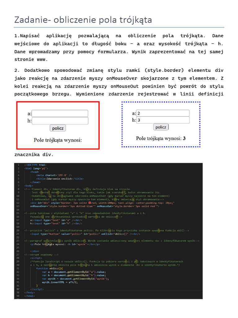 5 - PoleTrojkata - Zdarzenie onMouseOver I onMouseOut | PDF