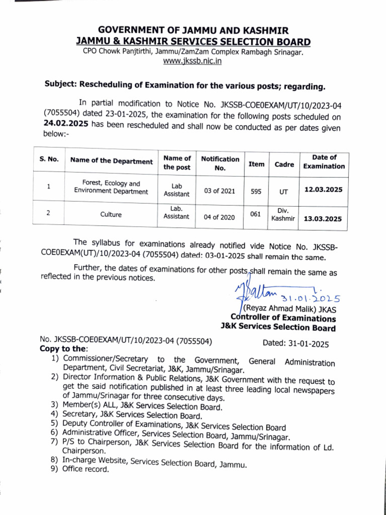 Rescheduling Notice 31012025 | PDF | Government Of India | Kashmir