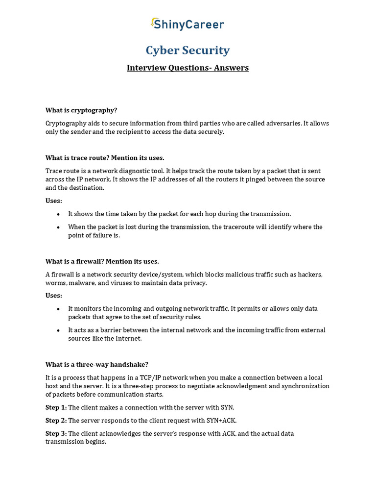 Cybersecurity Interview Prep Guide | PDF | Transport Layer Security ...