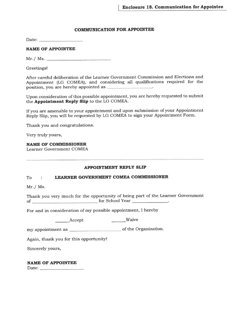 Appointment Form and Communication | PDF