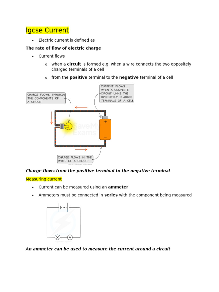 Igcse Current | PDF | Electric Current | Electromagnetism