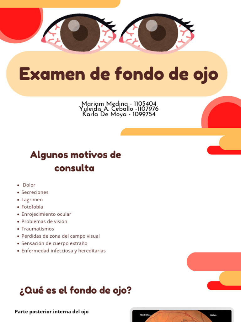 Examen y Anomalías del Fondo de Ojo | PDF | Ojo humano | Especialidades Medicas