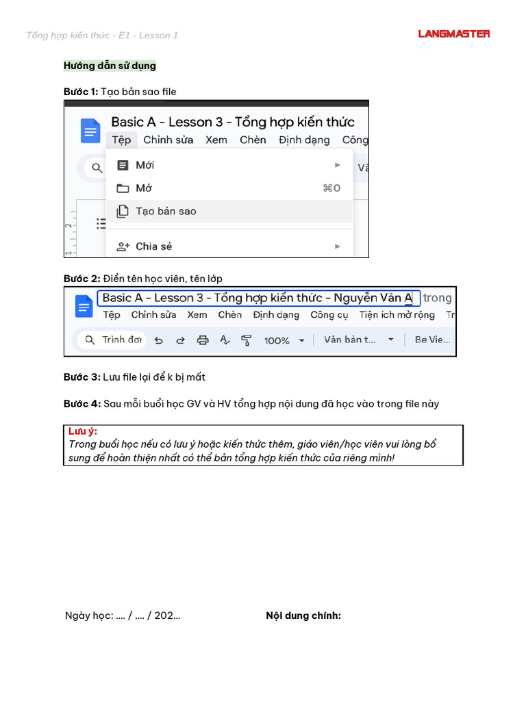 E1 - Lesson 1 - Tổng hợp kiến thức | PDF