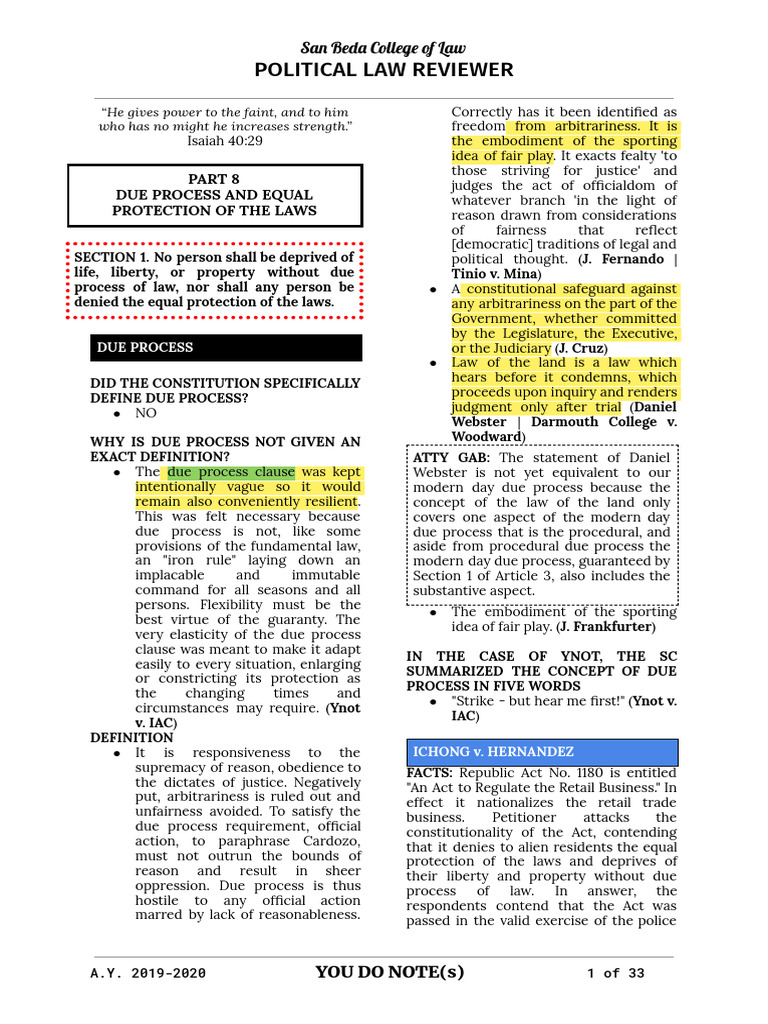 Part 8. Due Process and Equal Protection | PDF | Due Process | Due ...
