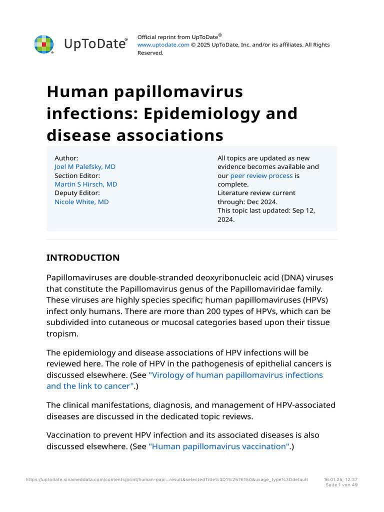 Human Papillomavirus Infections Epidemiology And Disease Associations 4684