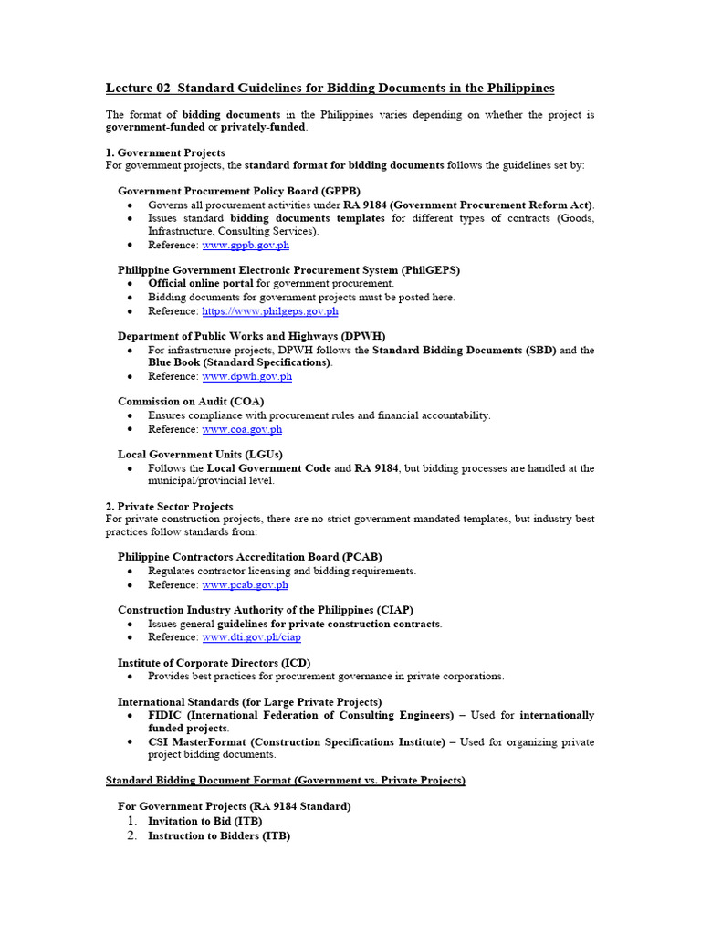 Lecture 02 Standard Guidelines For Bidding Docume | PDF | Specification ...