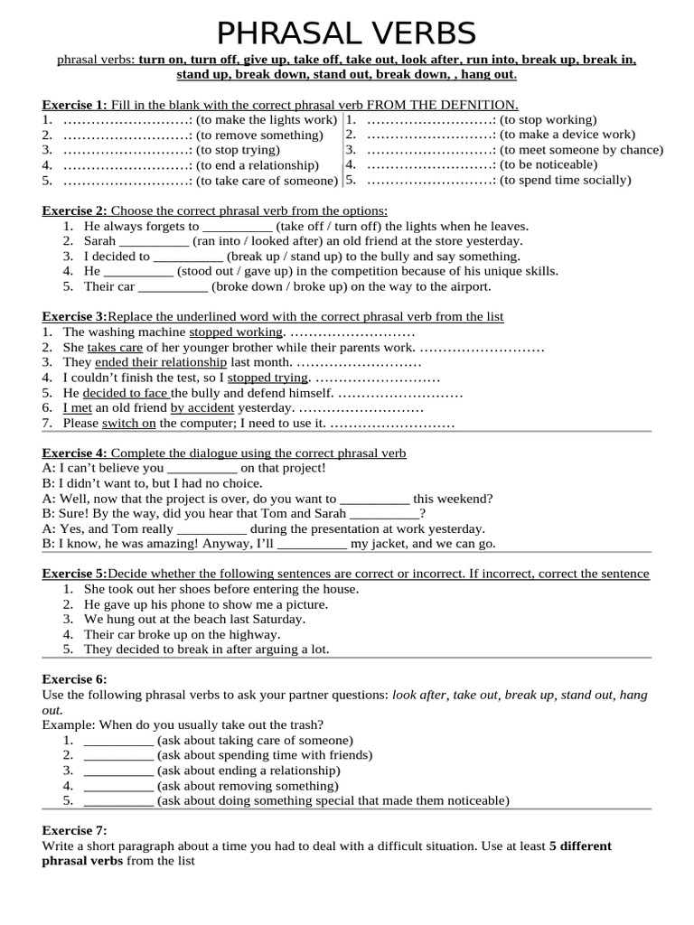 Mastering Phrasal Verbs: Exercises & Answers | PDF
