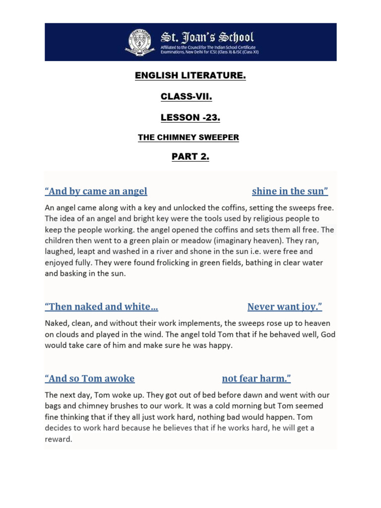 Class Vii-English Literature-Lesson 23-The Chimney Sweeper - Part - 2 ...