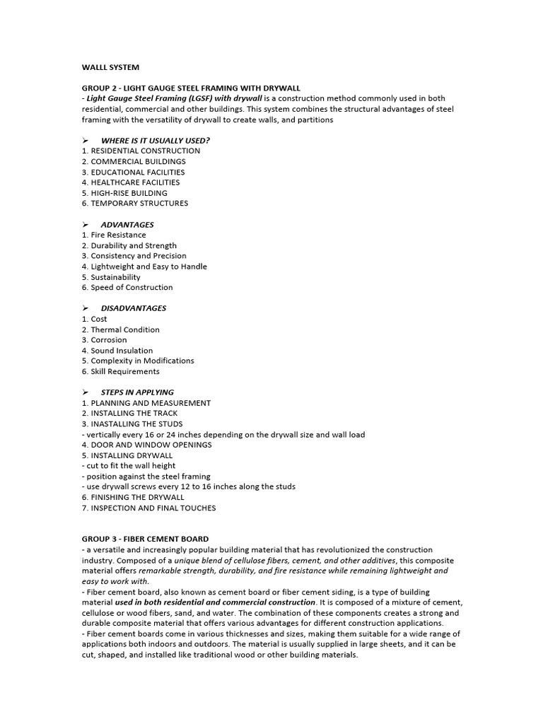 WALLL-SYSTEM-REVIEWER | PDF | Wall | Concrete