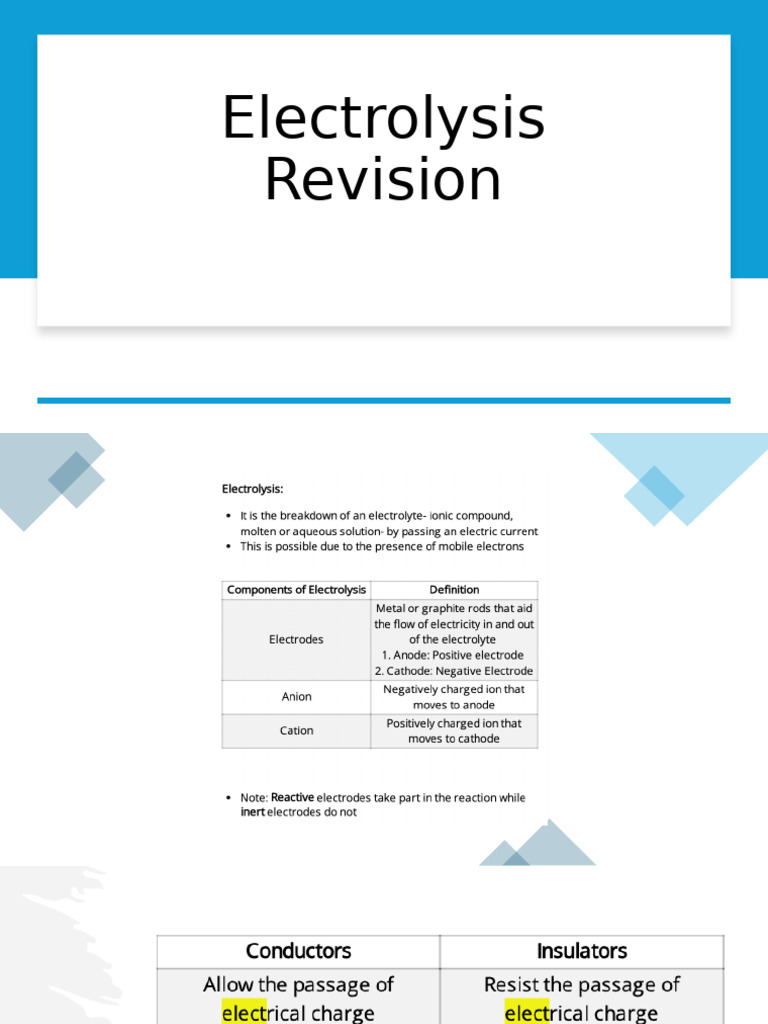 Electrolysis Revision | PDF
