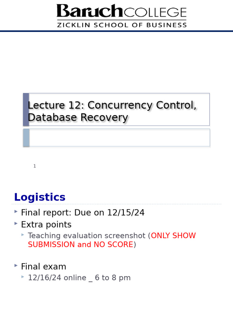 Concurrency Control and Database Recovery | PDF | Database Transaction ...
