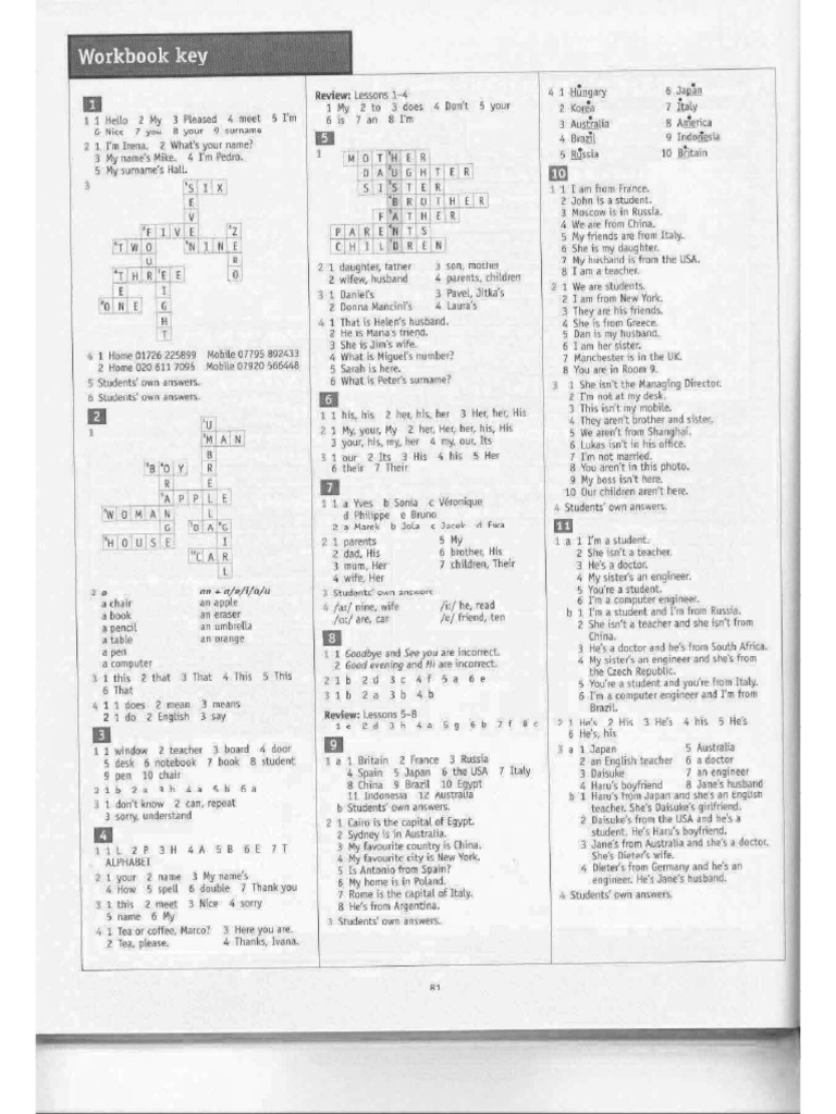 KEY To A1 Workbook | PDF