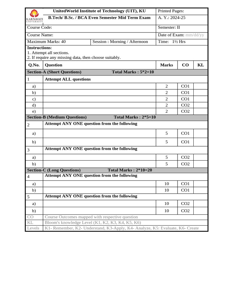 UIT Mid Term Exam Instructions | PDF