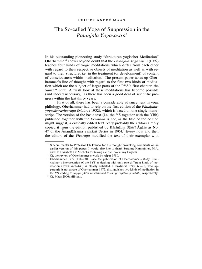 Yoga of Suppression in Pātañjala Texts | PDF | Yoga | Experience