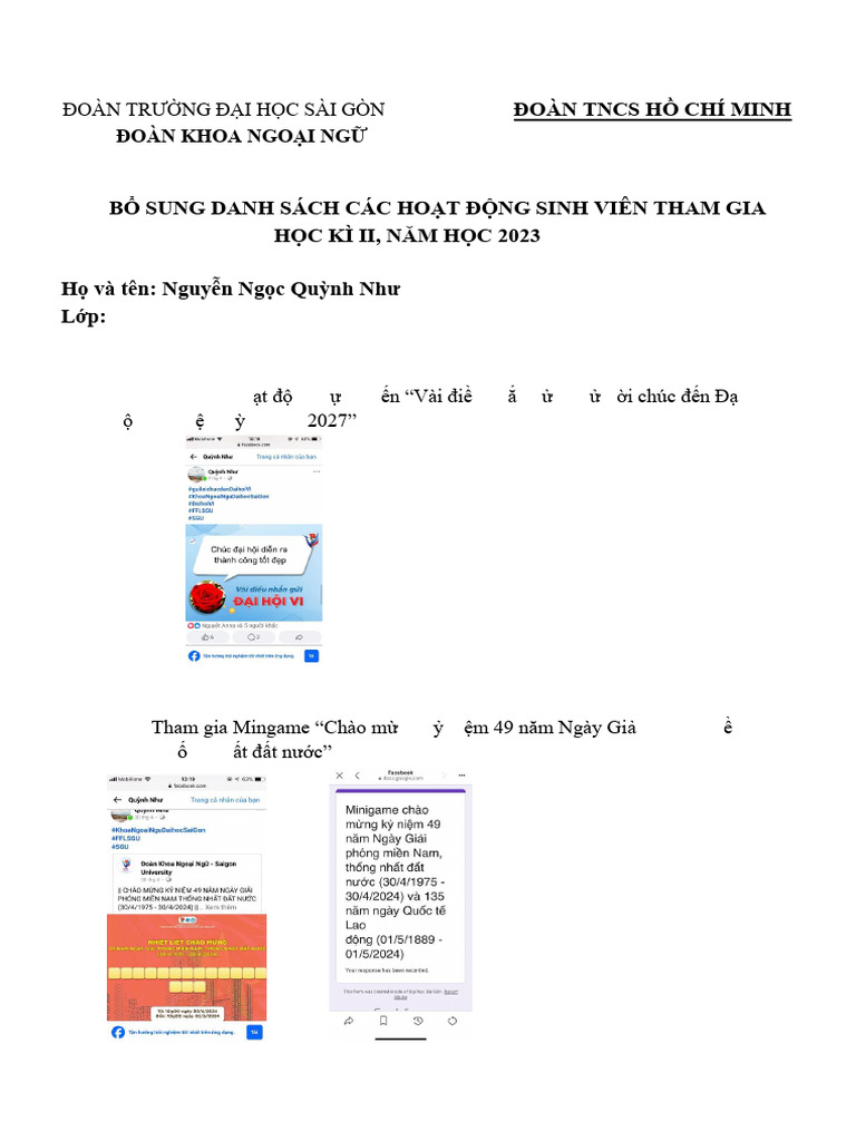 (Mssv) - Bổ Sung Danh Sách Hoạt Động Yêu Cầu Minh Chứng | PDF