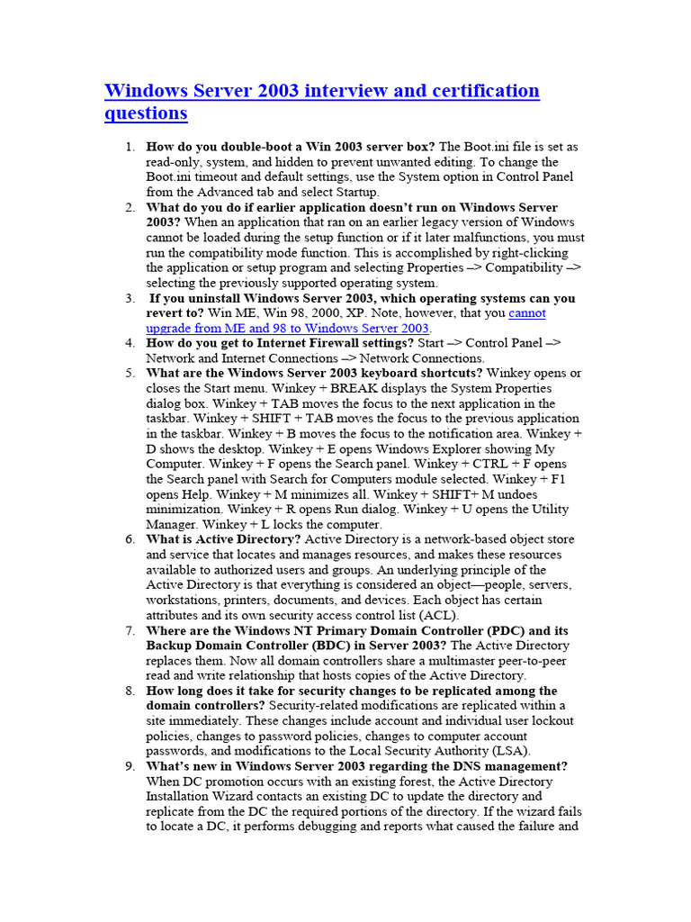11 - Interview Question Windows 202x | PDF | Active Directory | Windows 2000