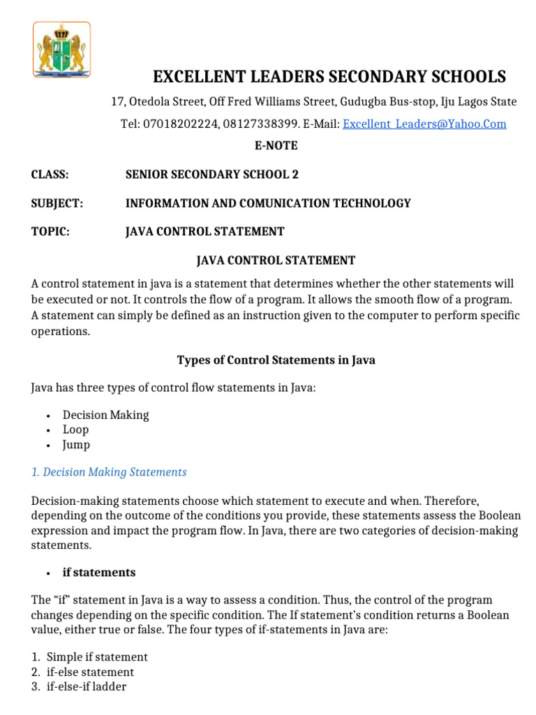 Week 1011 - Java Control Statement | PDF | Control Flow | Computer Science