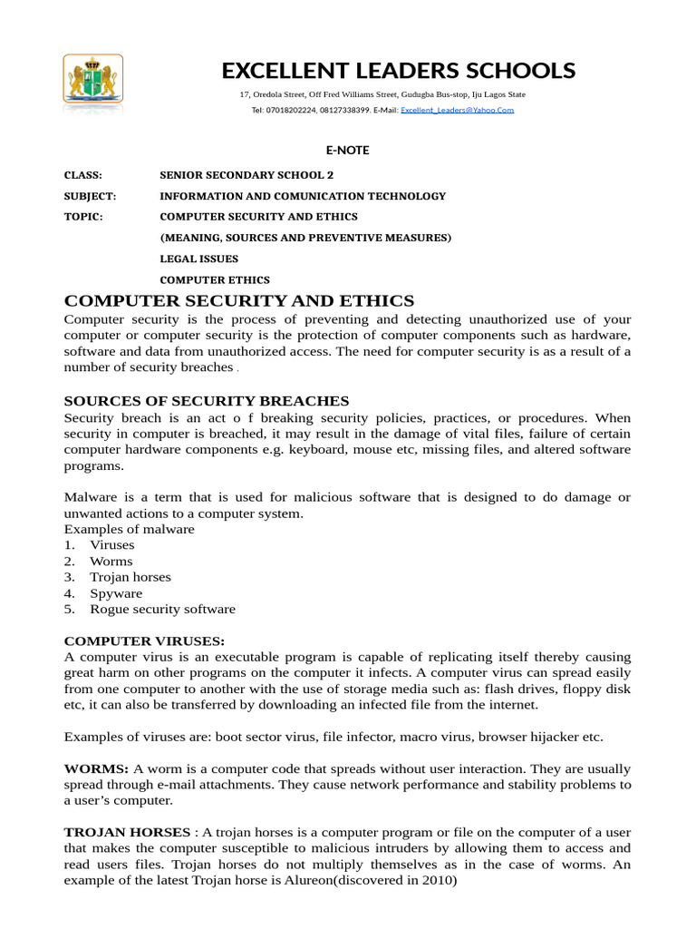 Week 3 - Computer Security and Ethics | PDF | Computer Virus | Malware