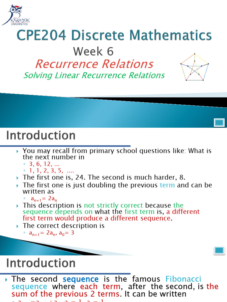 CPE204 Discrete Mathematics (Week 6) | PDF | Recurrence Relation | Sequence
