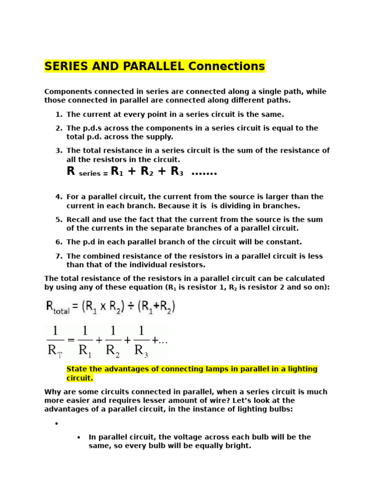 Series vs. Parallel Circuit Connections | PDF