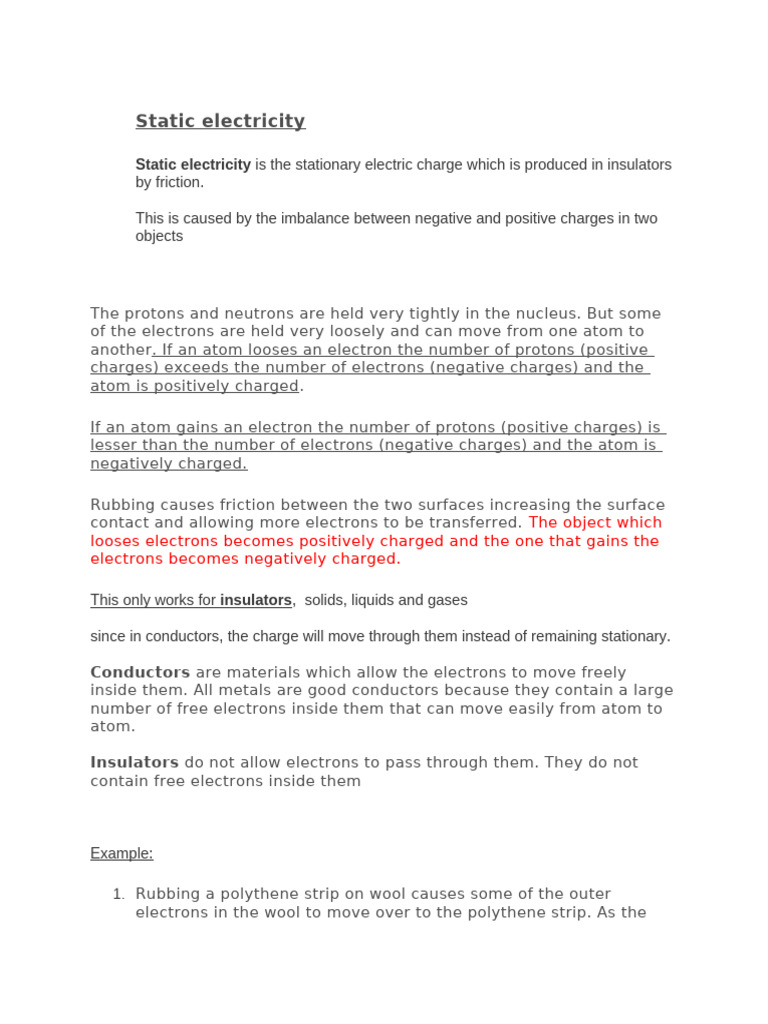 Static Electricity Igcse 1 | PDF | Electric Charge | Electron