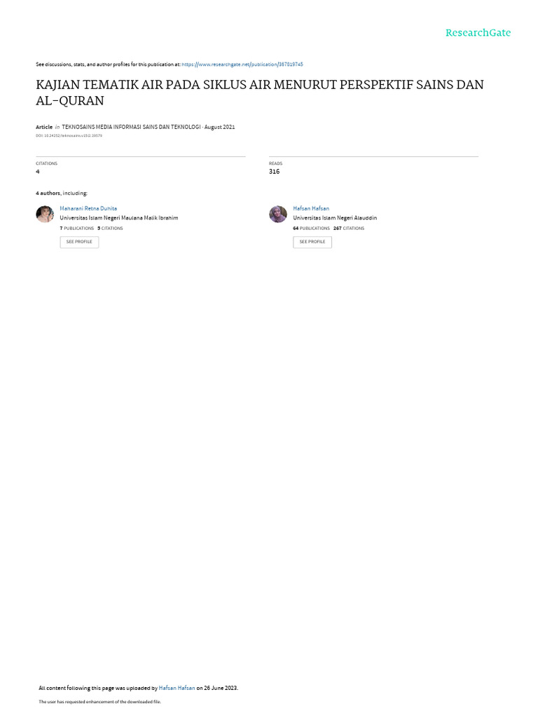 Kajian Tematik Air Pada Siklus Air Menurut Perspek | PDF