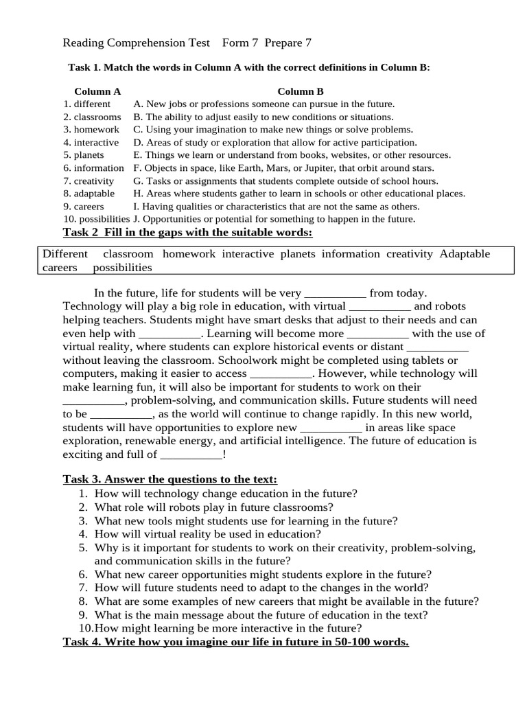 Reading Comprehension Test Form 7 Prepare 7 | PDF | Classroom | Creativity
