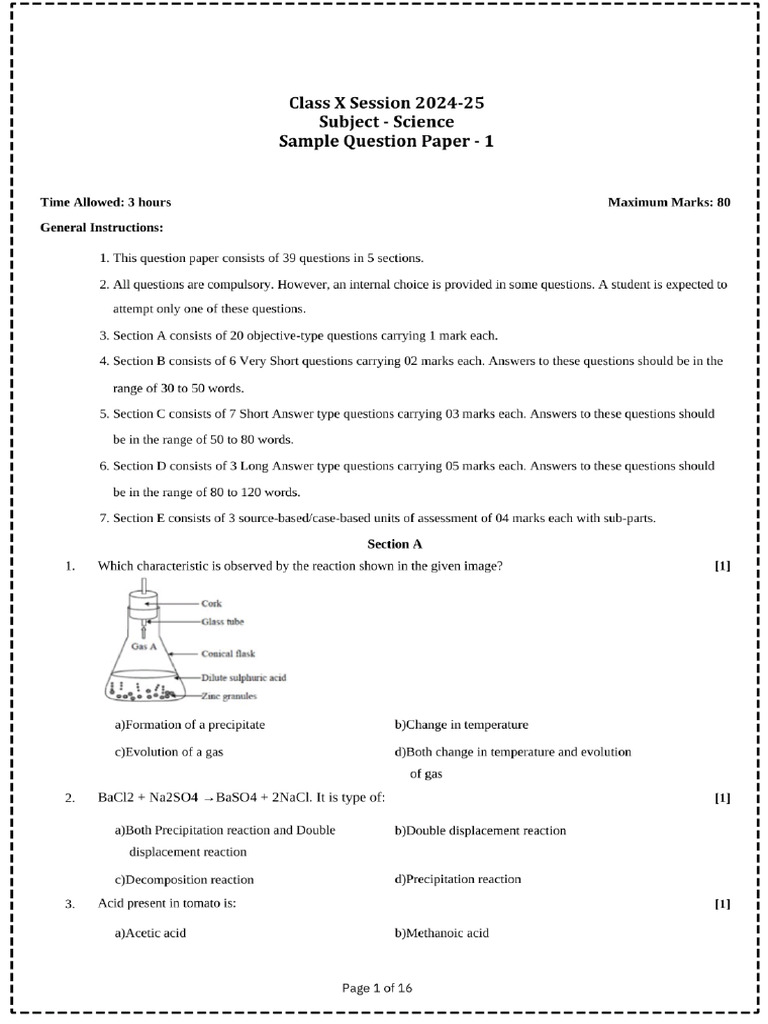 Science Sample Paper | PDF