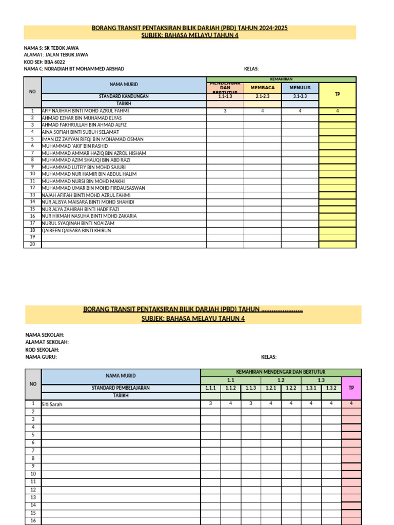 Borang Transit PBD BM THN 4 (Version 2) | PDF